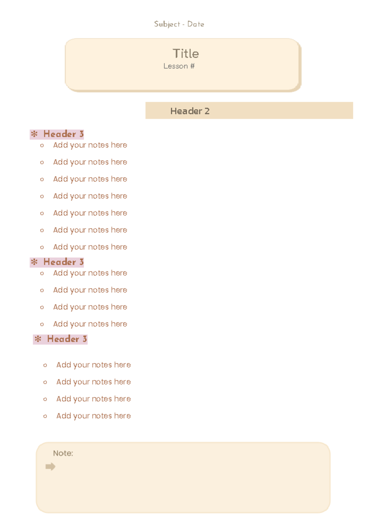Aesthetic gdocs notes template (updated) - Subject - Date Title Lesson ...