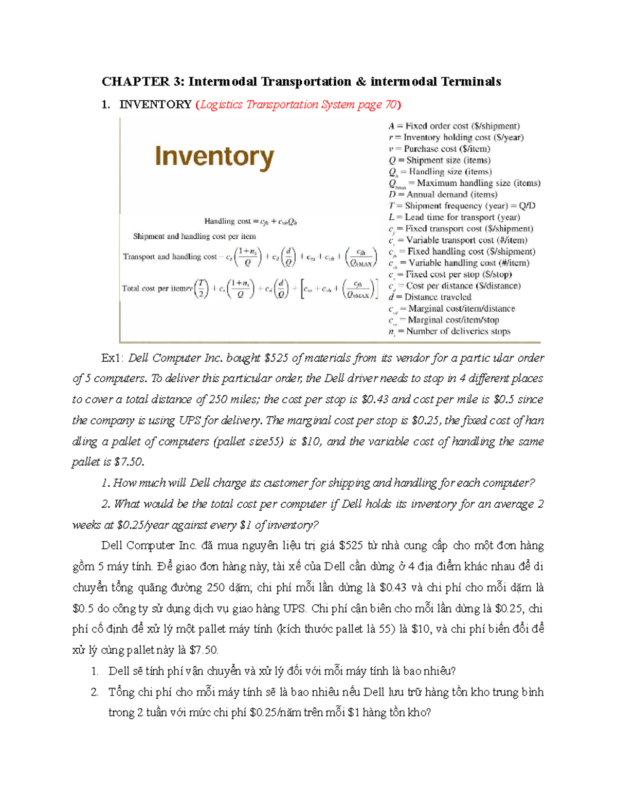 CHAPTER 3: Intermodal Transportation & Inventory Management (Logistics ...