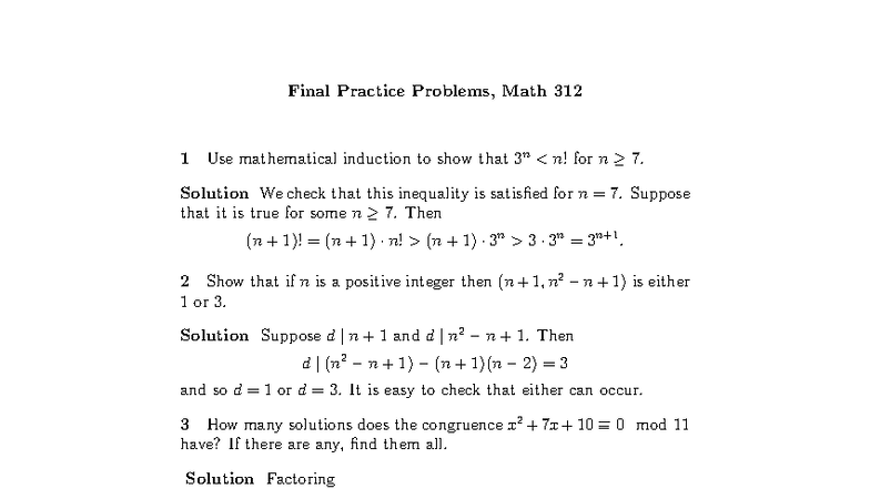 Final Practice Problems Solutions, Math 312 - Studocu