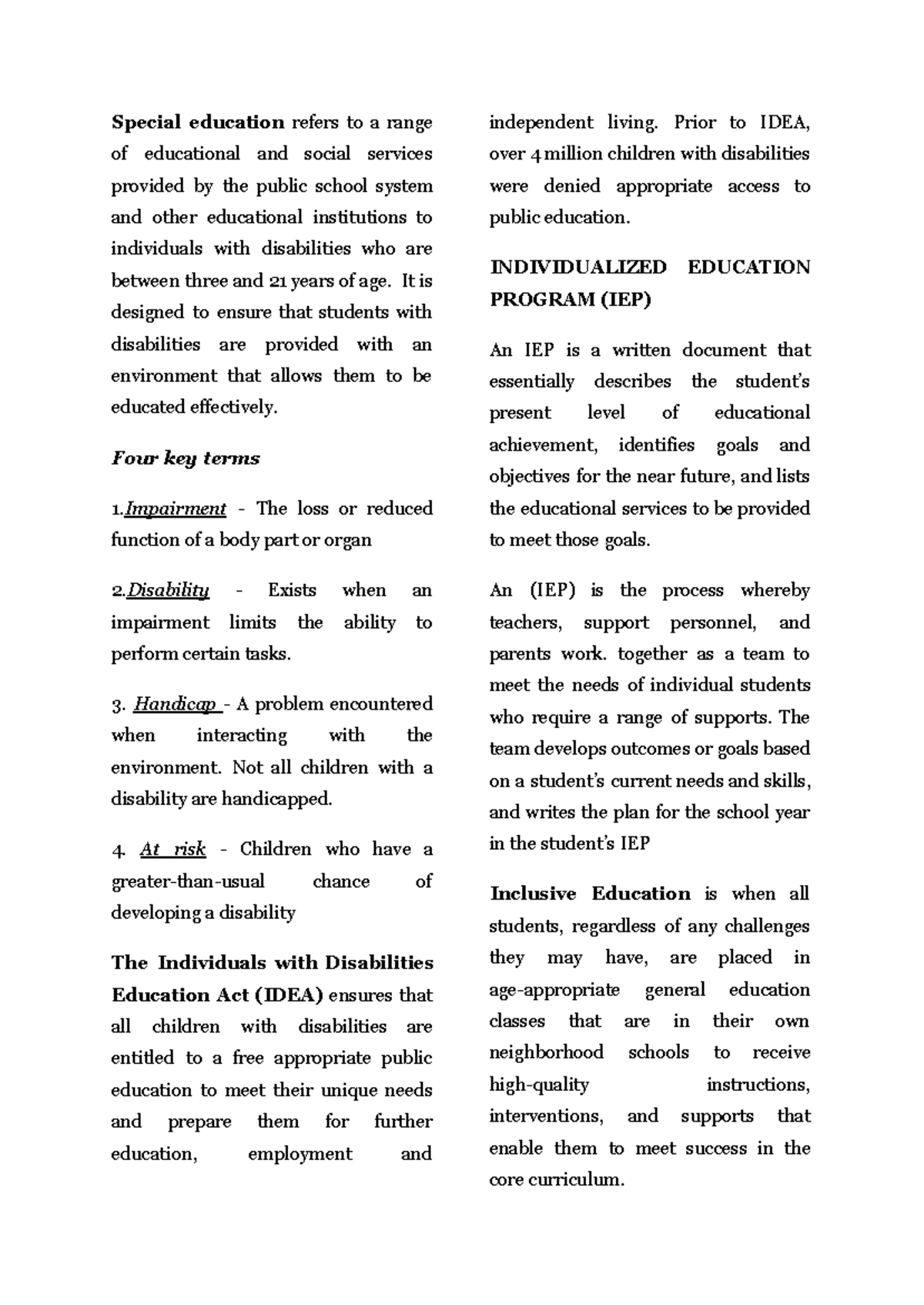 SPED Midterm Review: Key Concepts, Theories, and Approaches in Special ...
