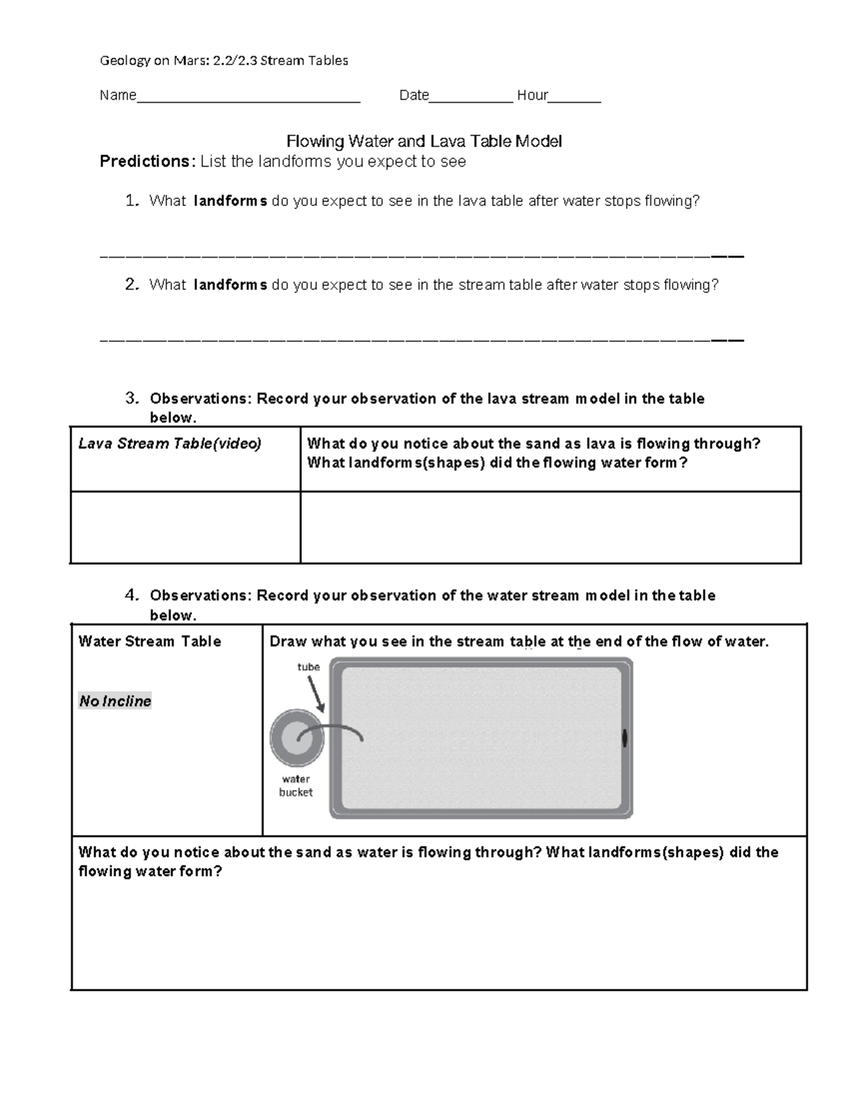 Stream Table Lab - cool - Geology on Mars: 2.2/2 Stream Tables Name