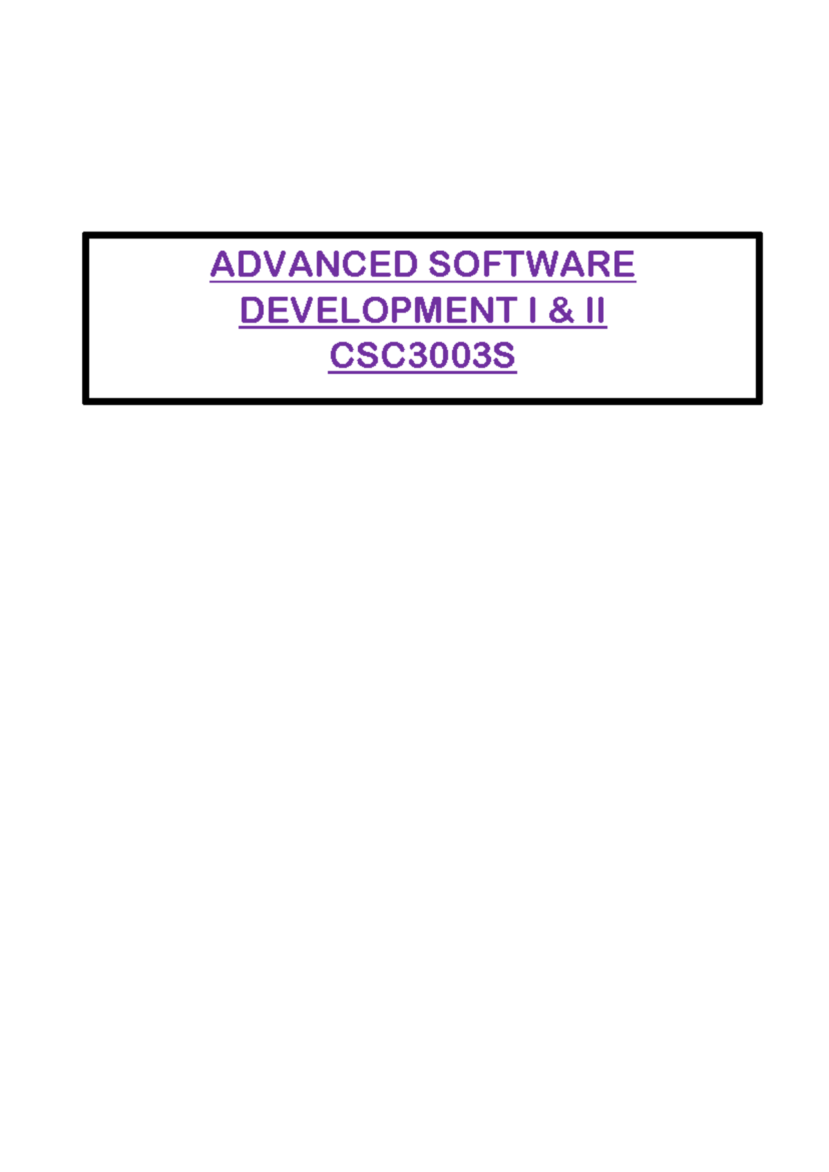 Advanced Software Development I and II - ADVANCED SOFTWARE DEVELOPMENT ...