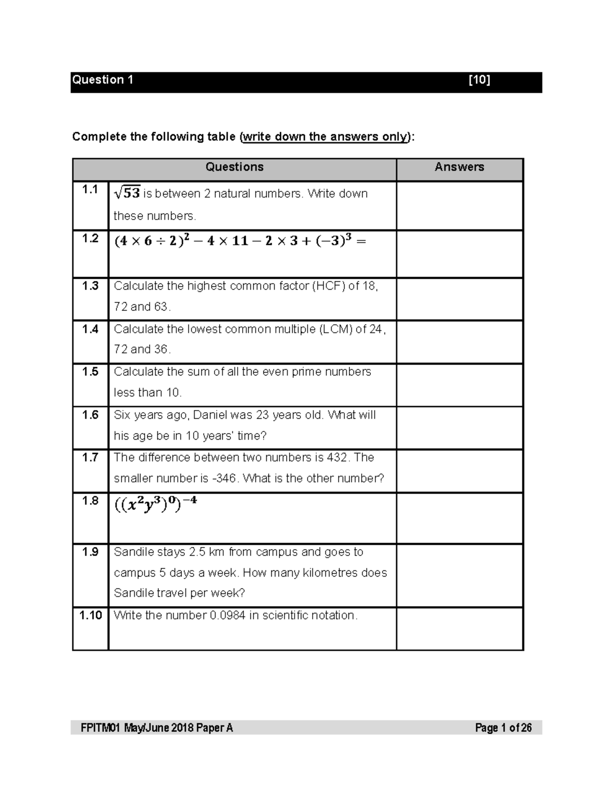 FPITM01 2018 Paper A: Comprehensive Solutions and Calculations - Studocu
