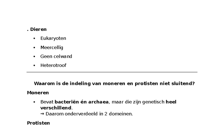 EUKARYOTEN: Indeling en Evolutie van Dieren en Bacteriën - Studocu