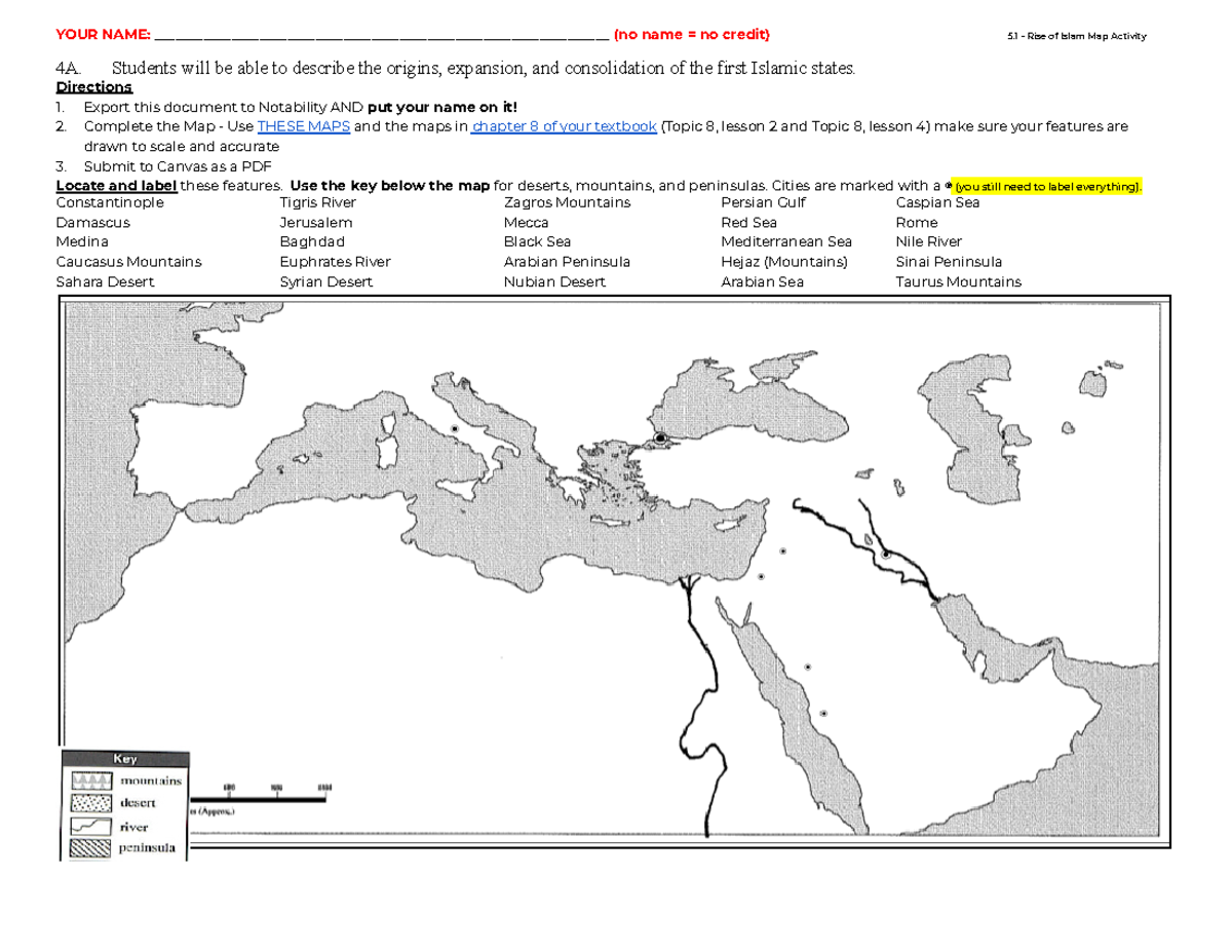 5.1 - Rise of Islam Map Activity 23-24 - YOUR NAME: - Studocu
