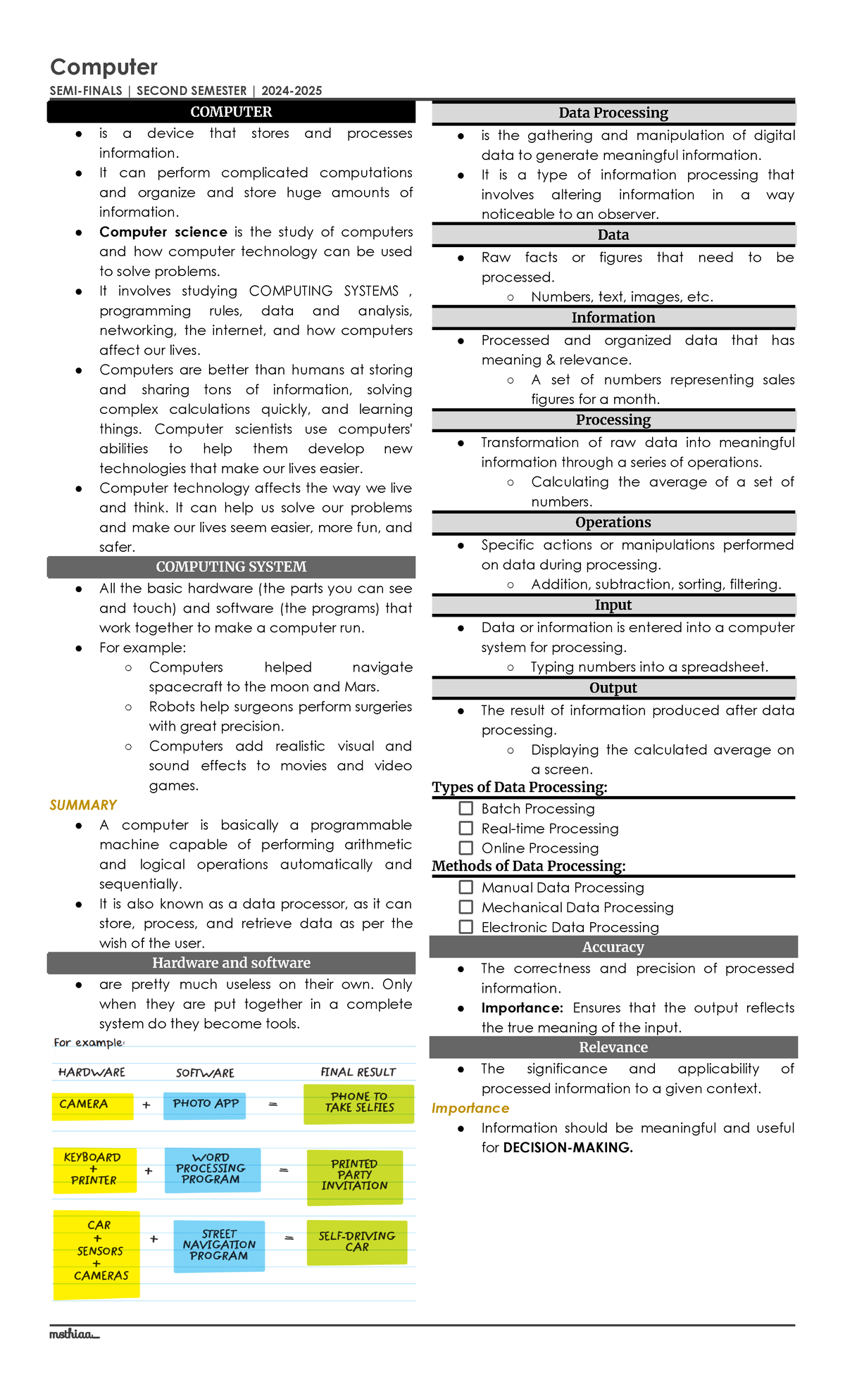 Computer Science Reviewer: Semi-Finals | Second Semester | 2024 - Studocu
