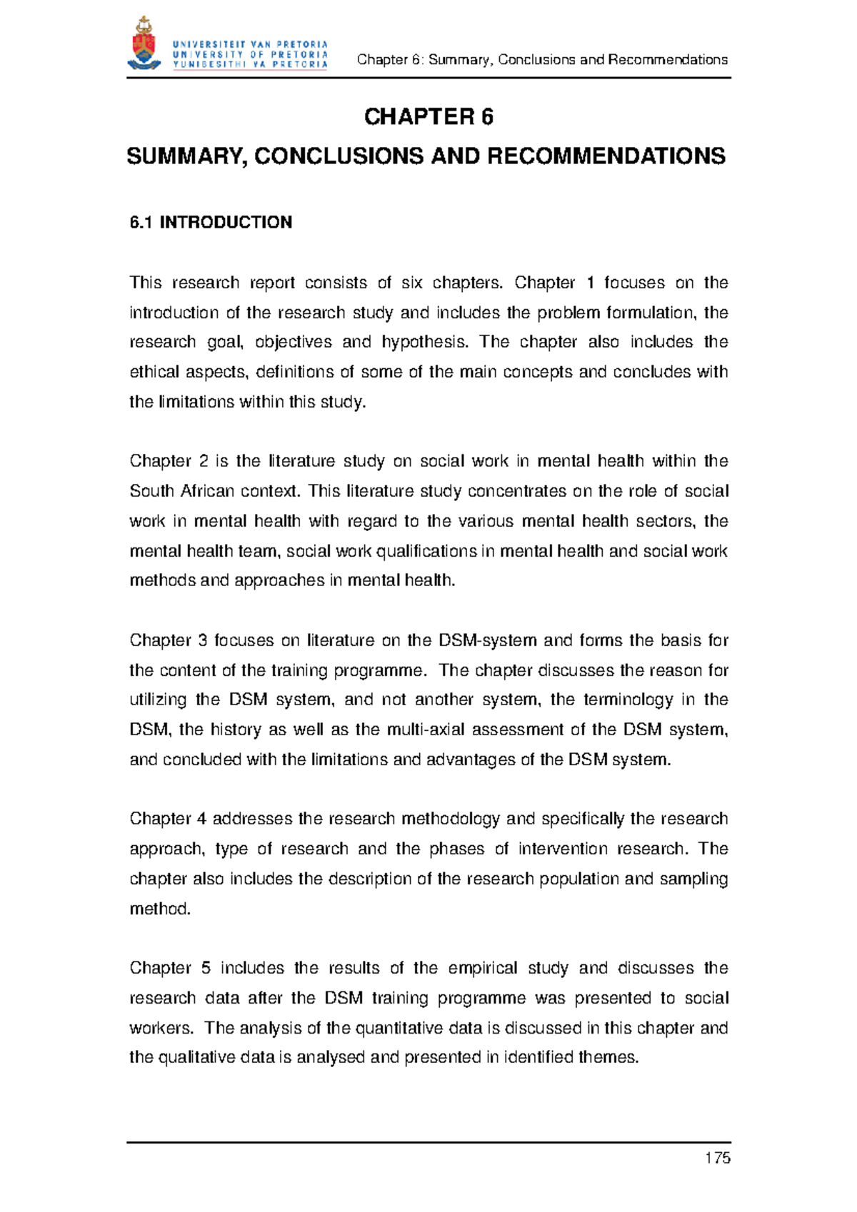 06 CHAPTER 6 - Summary, Conclusions & Recommendations on DSM Training ...
