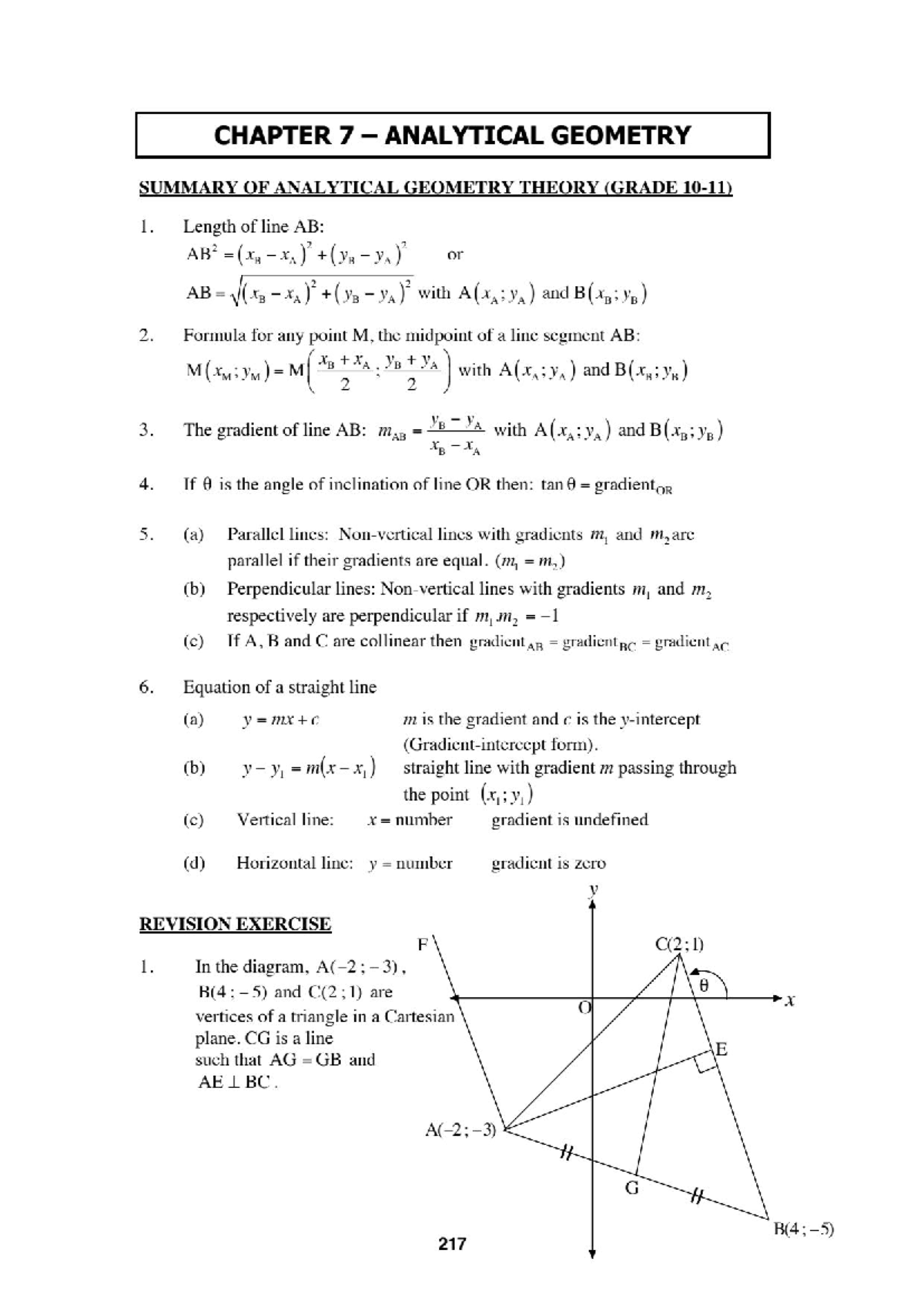 CHAPTER 7: SUMMARY OF ANALYTICAL GEOMETRY (GRADE 12) - Studocu