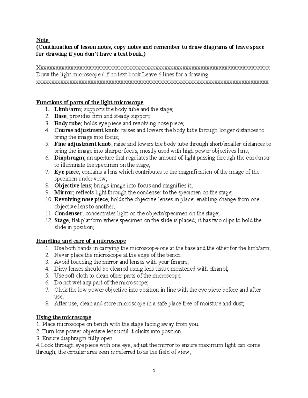 Biology homework: Light microscope functions and cell specialization ...