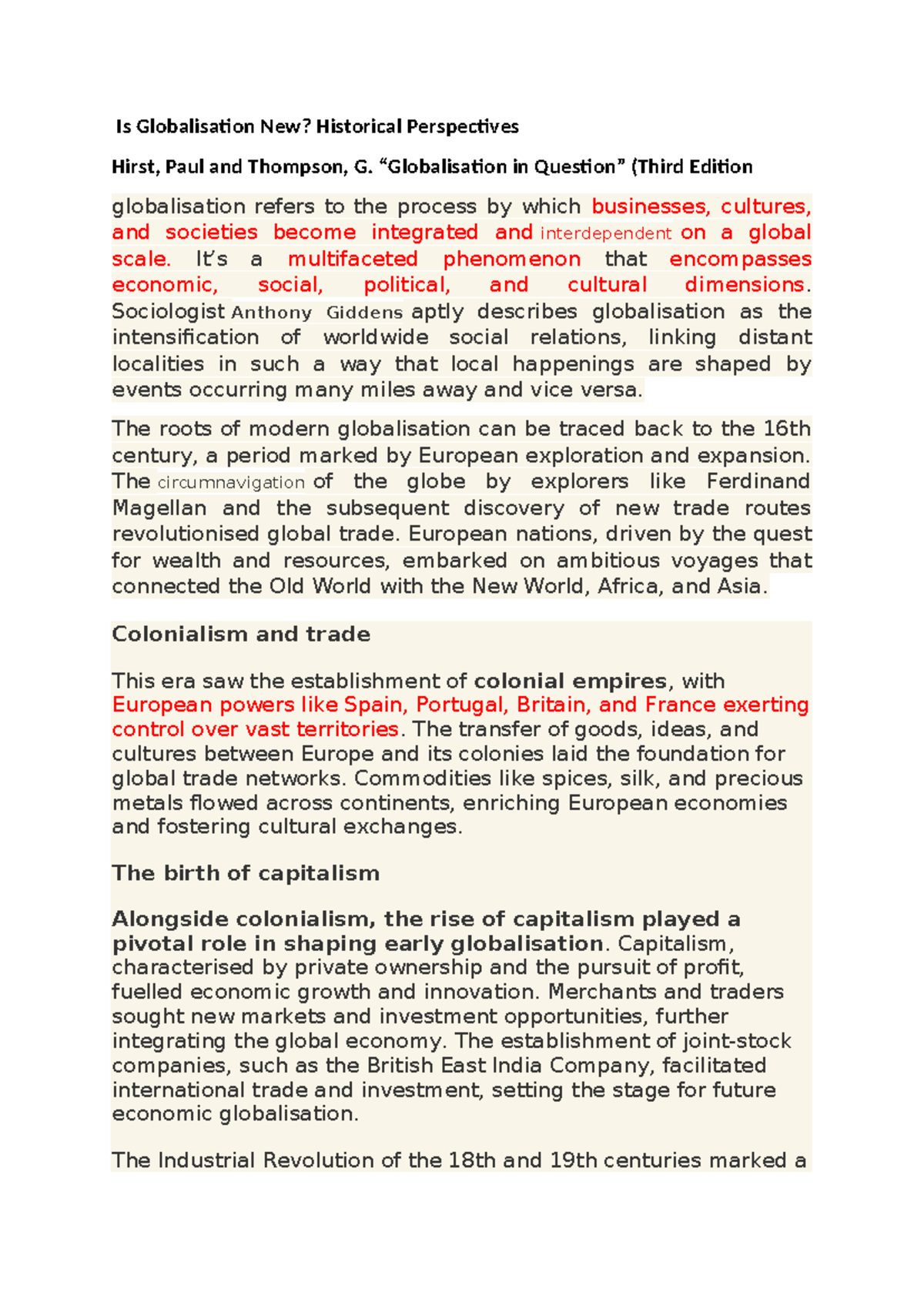 Is Globalisation New? Historical Perspectives (HIST 101) - Studocu