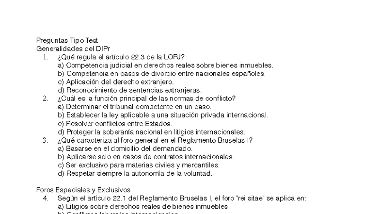 Preguntas Tipo Test sobre DIPr y Matrimonio - 3Y4 - Studocu