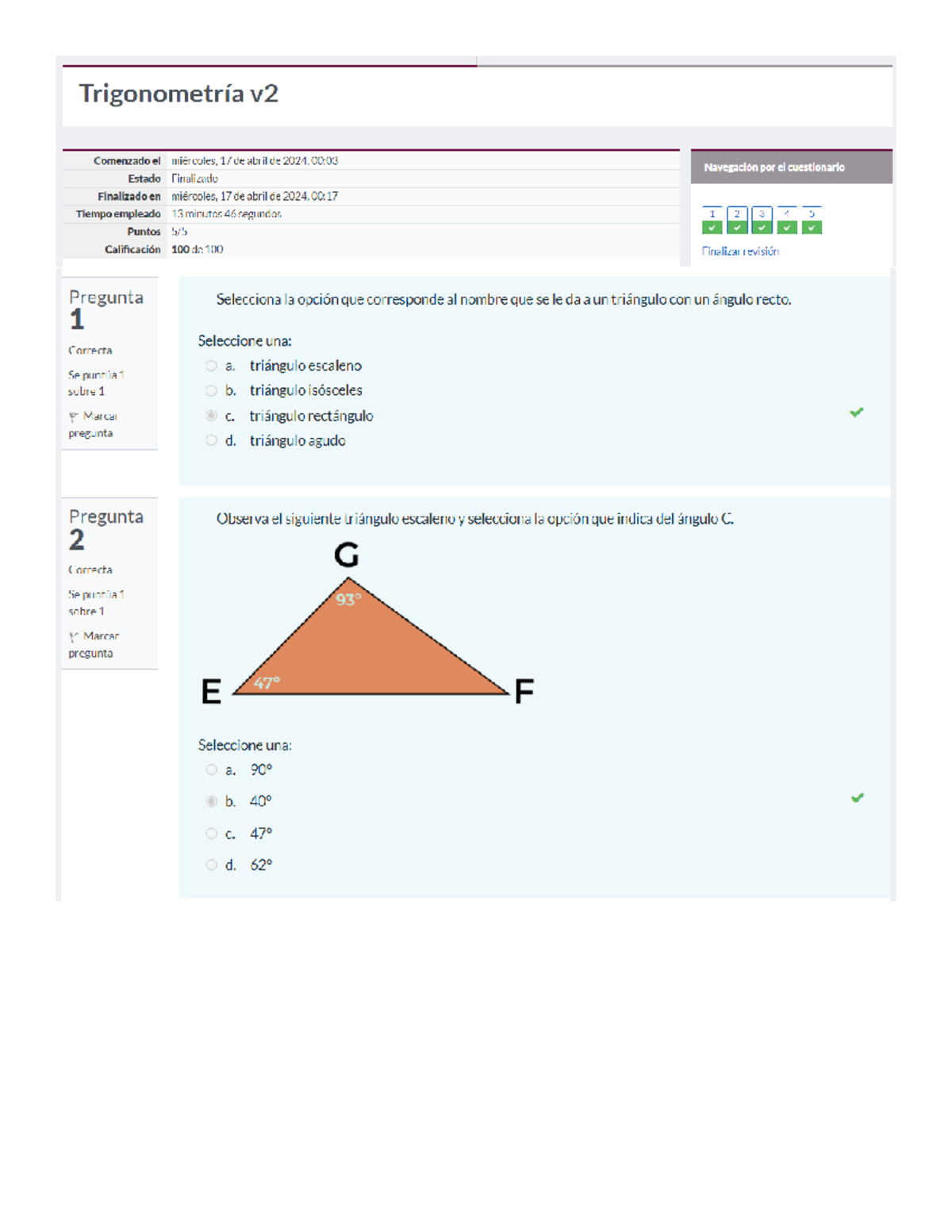 Ejercicio de Control sobre Triángulos - Trigonometría v2 - Studocu