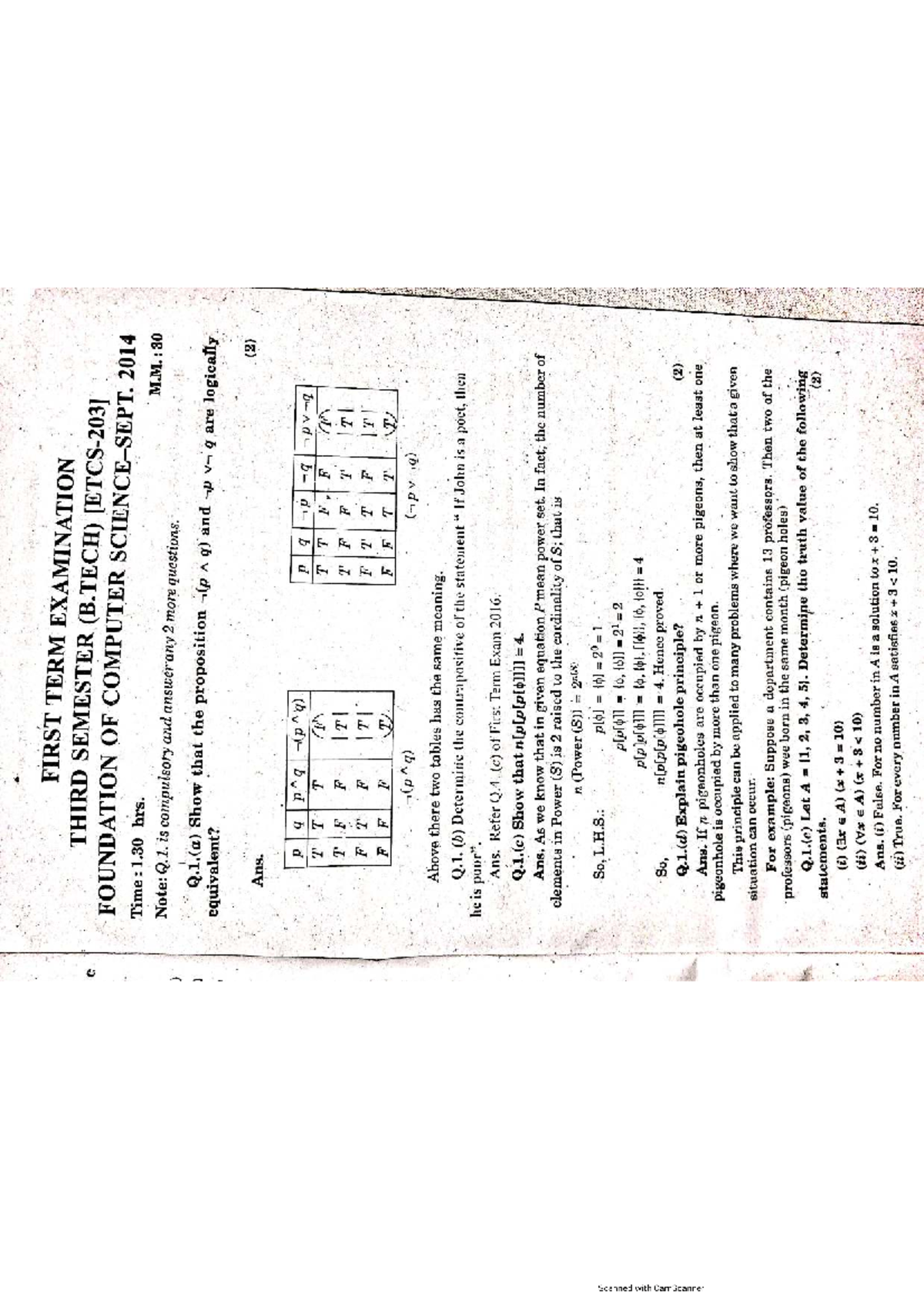 **Title: First Term Examination - Third Semester (B.TECH) Foundation of ...