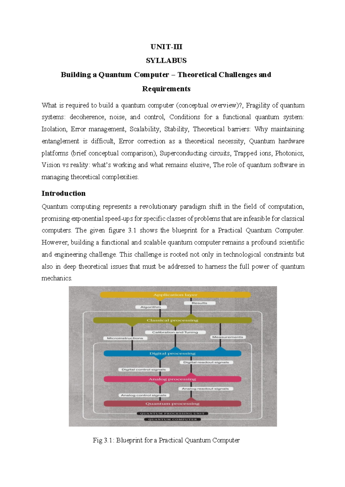 IQTA UNIT-III Notes: Building a Quantum Computer - Theoretical ...