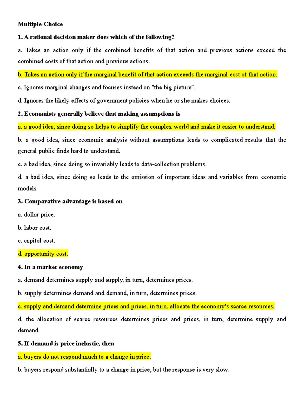 Microeconomics multiple choice questions and answers - **Multiple ...