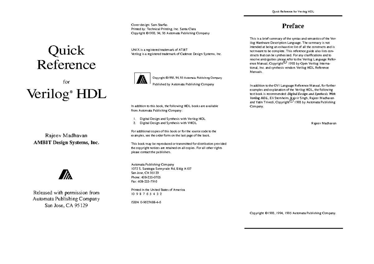Quick Ref for Verilog HDL - Essential Syntax & Semantics Guide - Studocu