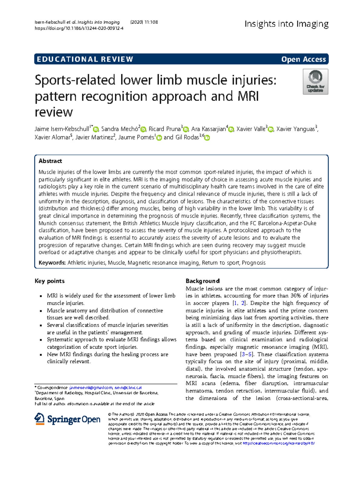 Lower Limb Muscle Injuries in Sports: MRI Patterns and Insights (2020 ...