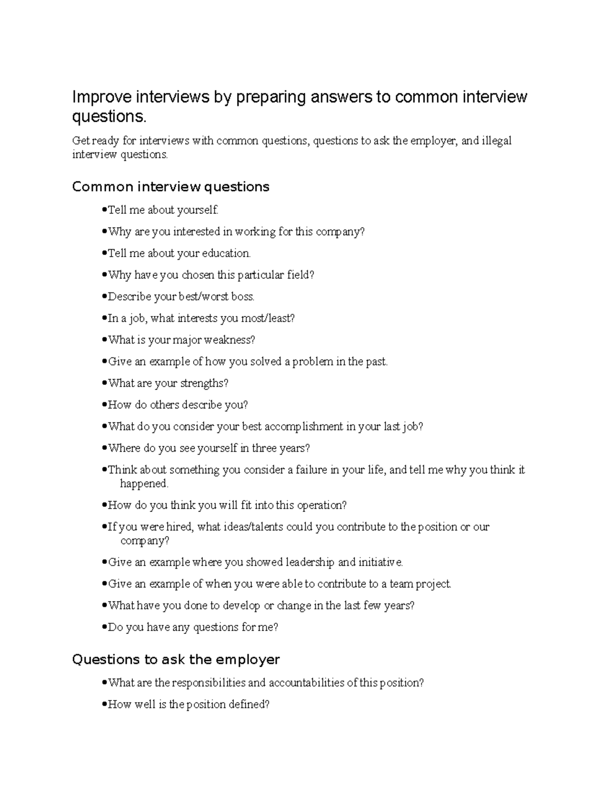 Improve interviews by preparing answers to common interview questions ...