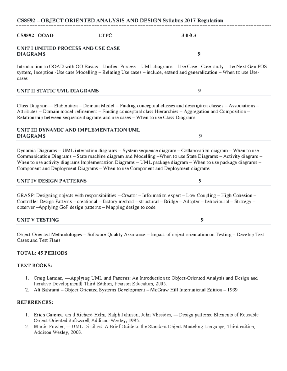 CS8592-Syllabus - syllabus - CS8592 – OBJECT ORIENTED ANALYSIS AND ...