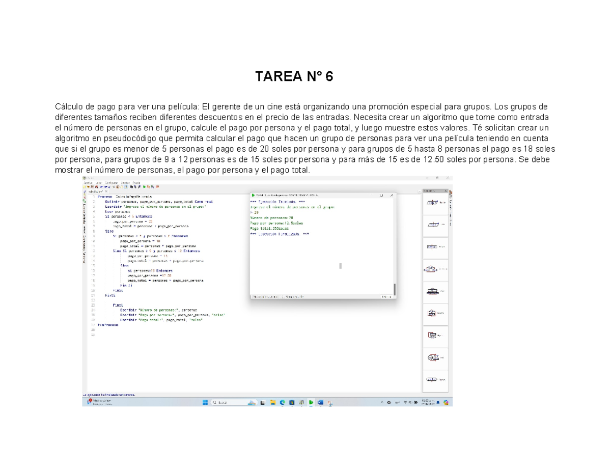 Tarea N9 - Algoritmo de Pago para Ver una Película en Grupo - Studocu