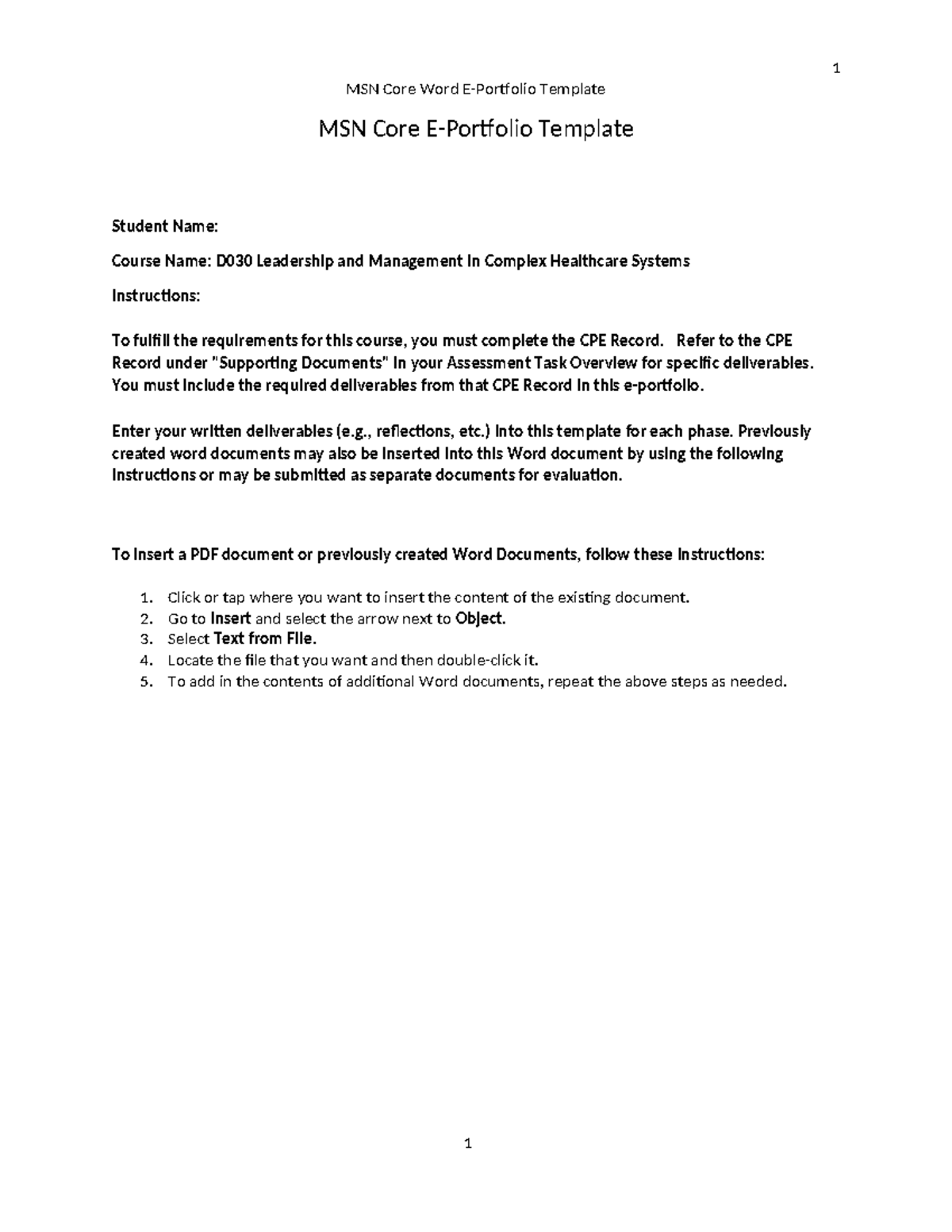 MSN E-Portfolio Template for D030 Leadership & Management in Healthcare ...