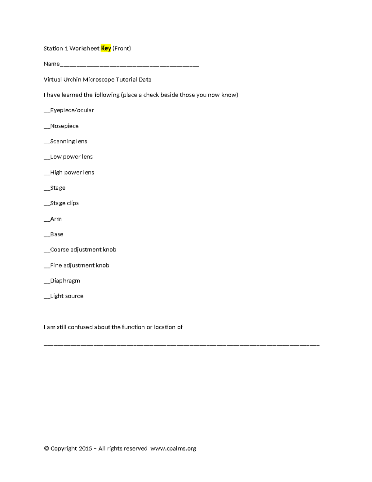 Station 1 Worksheet Key: Virtual Urchin Microscope Tutorial - Studocu