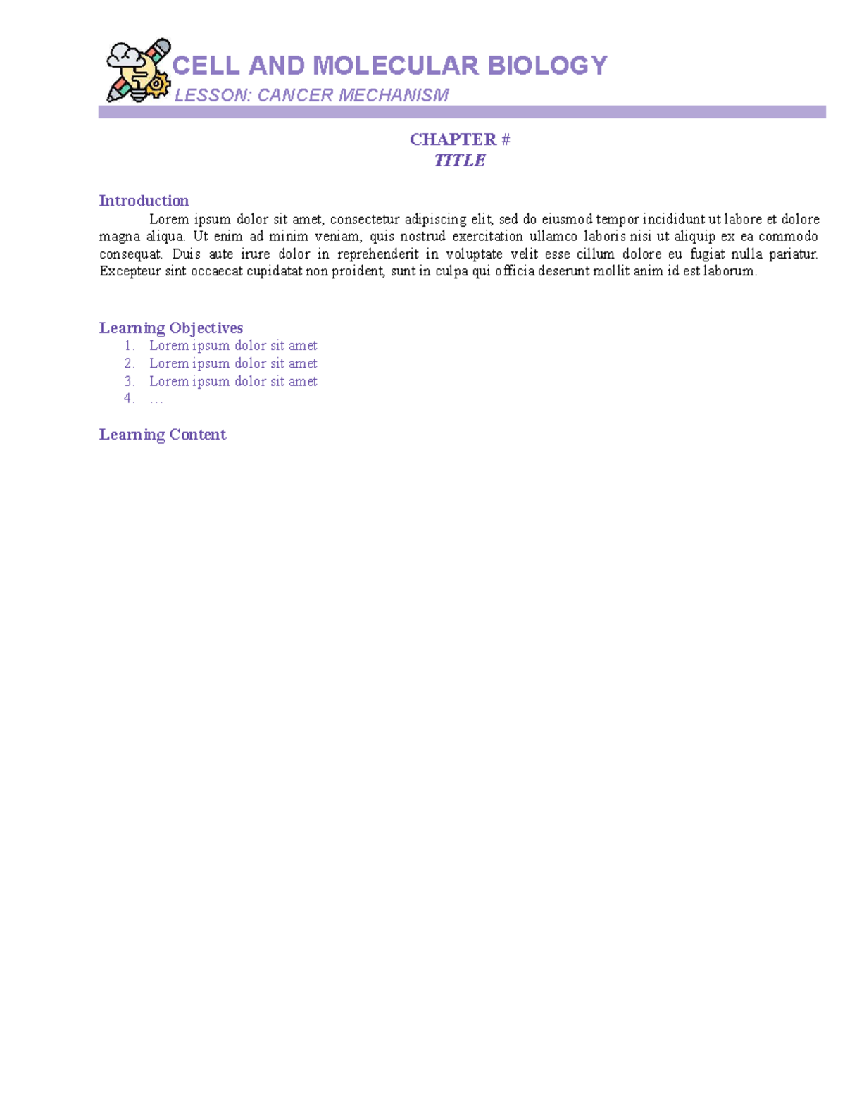 CMB Microlecture Format - CELL AND MOLECULAR BIOLOGY LESSON: CANCER ...
