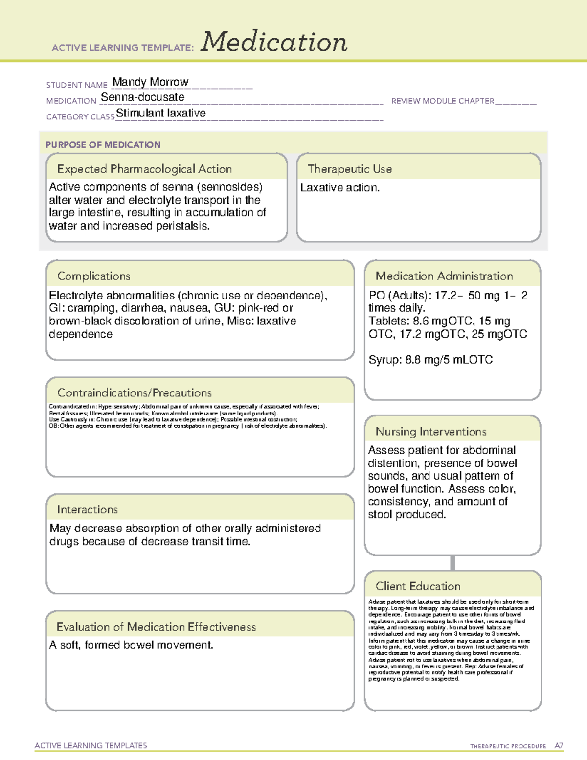 ATI Active Learning Template: Senna Medication Overview - Studocu