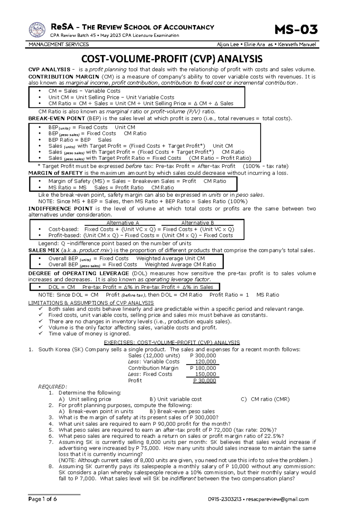 ReSA MS-03 CPA Review: Cost-Volume-Profit Analysis Notes - Studocu