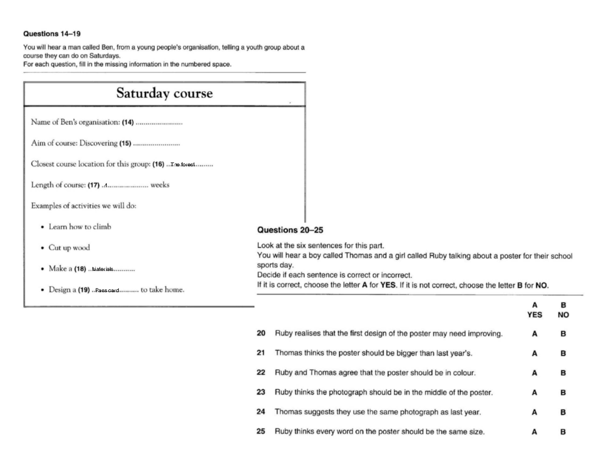 Listening 1 - Questions for Saturday Course & Sports Day Poster - Studocu