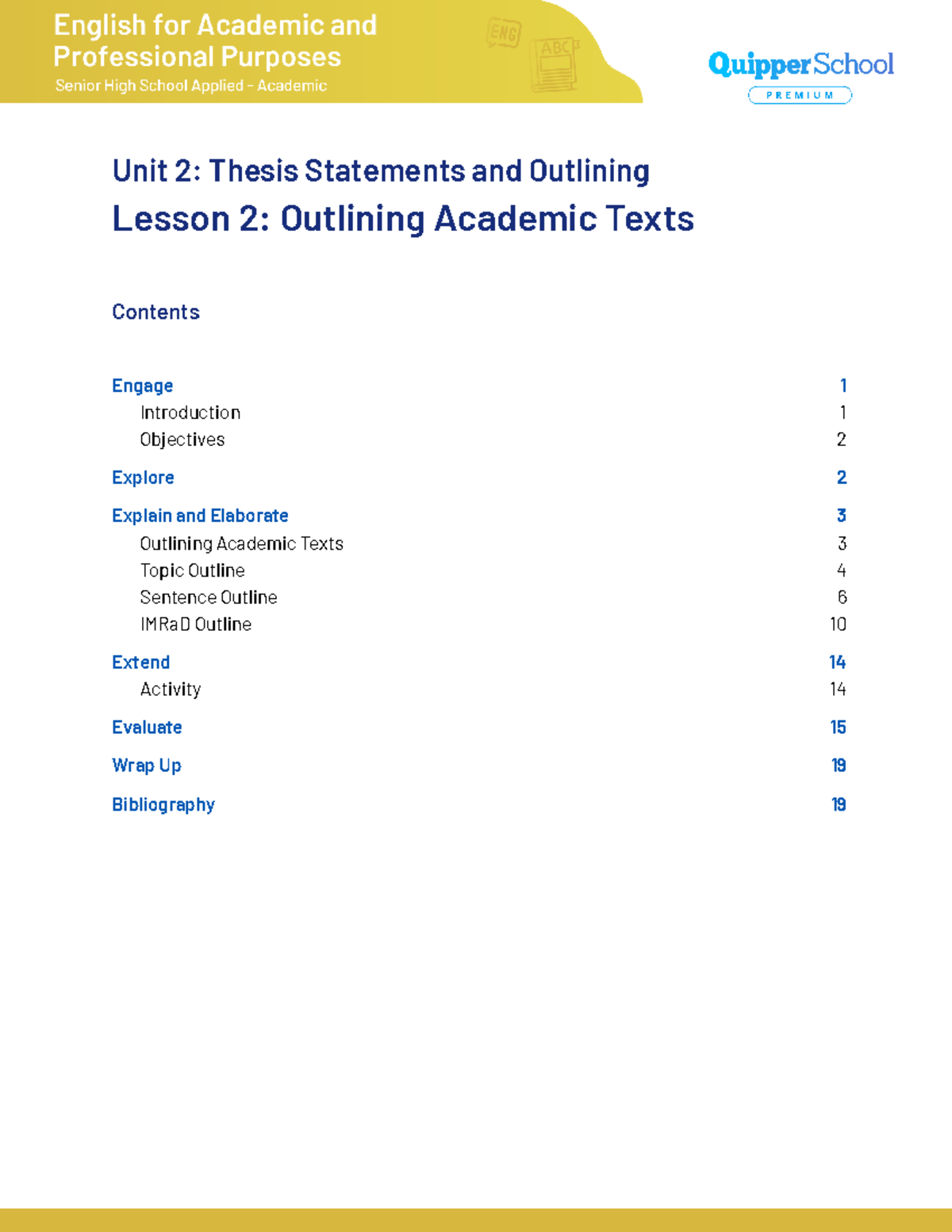 EAPP Unit 2 - Lesson 2: Understanding Thesis & Outline Techniques - Studocu