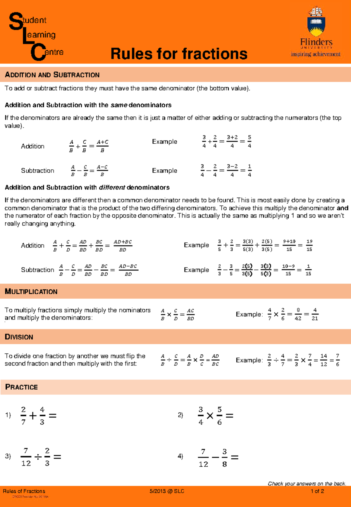 Rules-for-fractions - Rules for fractions tudent C earning L S entre ...