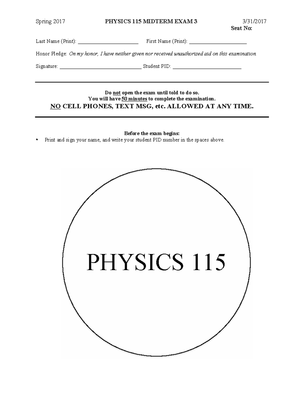 Physics 115 Spring 2017 Midterm Exam 3 Solutions - Studocu