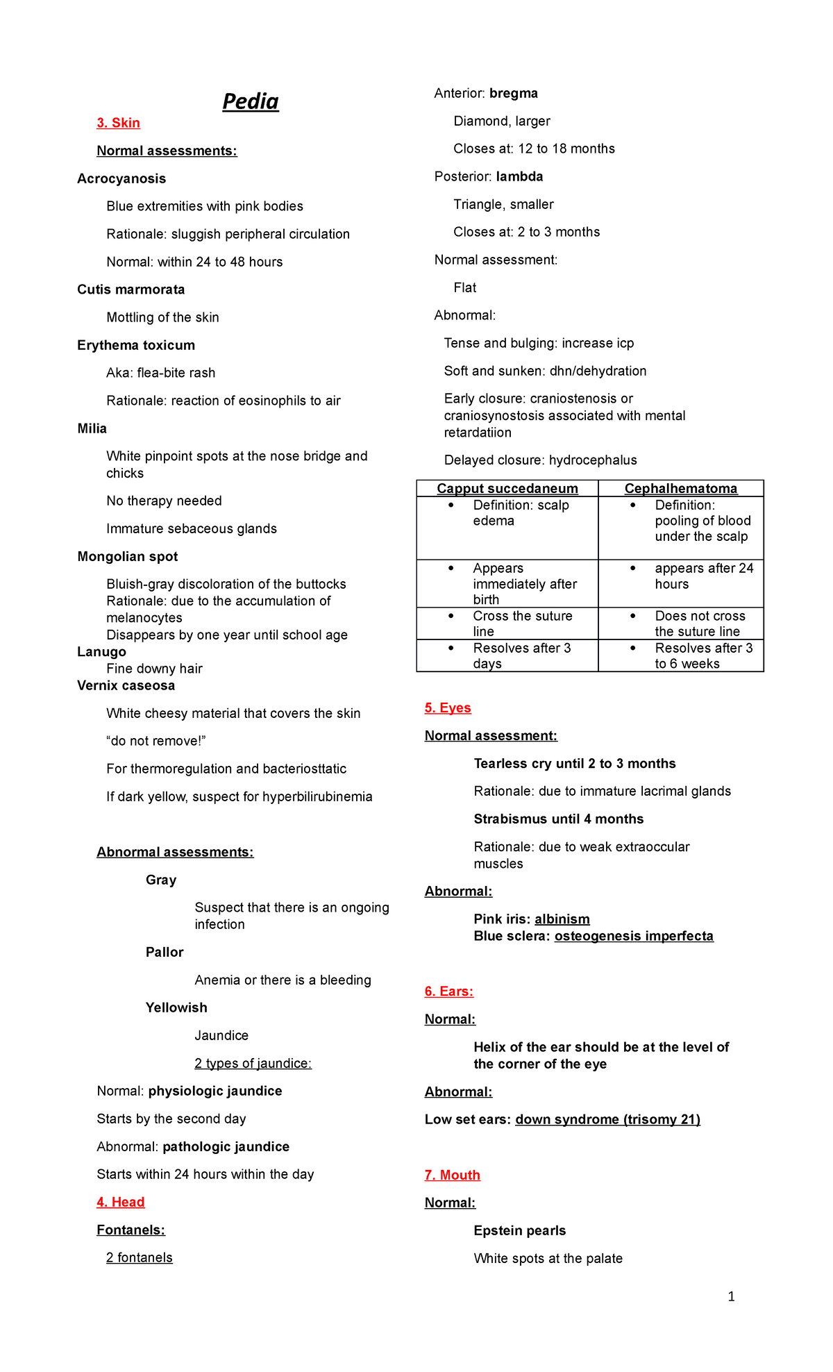 2 - reviewer - Pedia 3. Skin Normal assessments: Acrocyanosis Blue ...