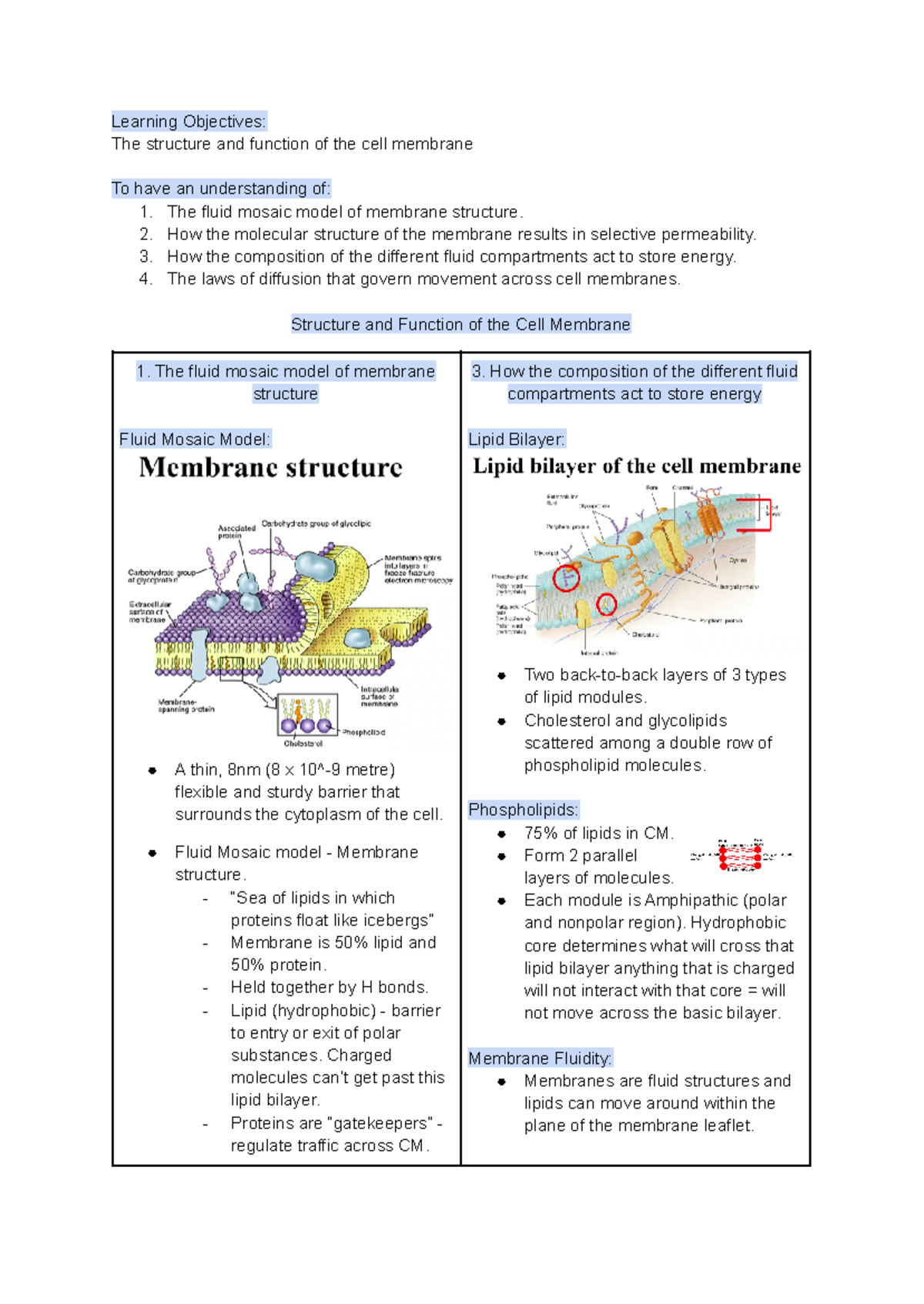 BIOSCI 107: Cell Processes Lecture 1 short notes - Learning Objectives ...