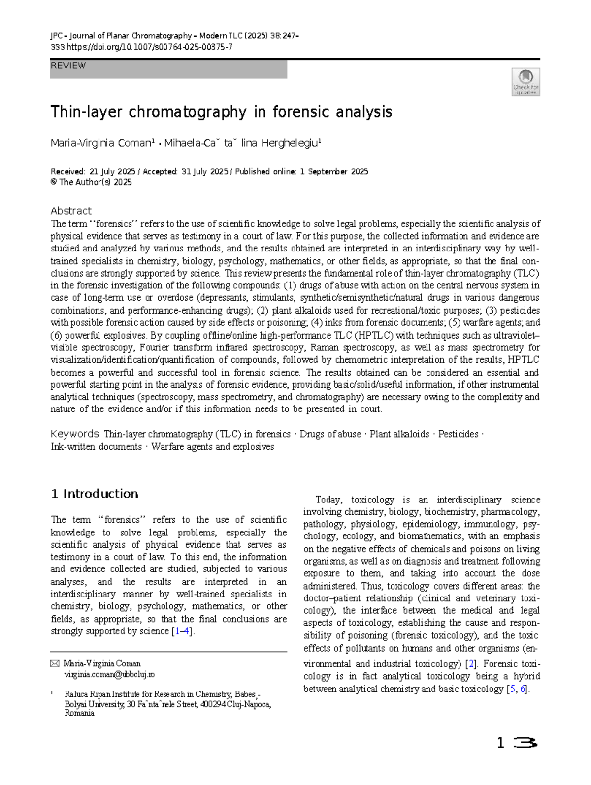 Thin-Layer Chromatography (TLC) in Forensic Analysis: A Comprehensive ...