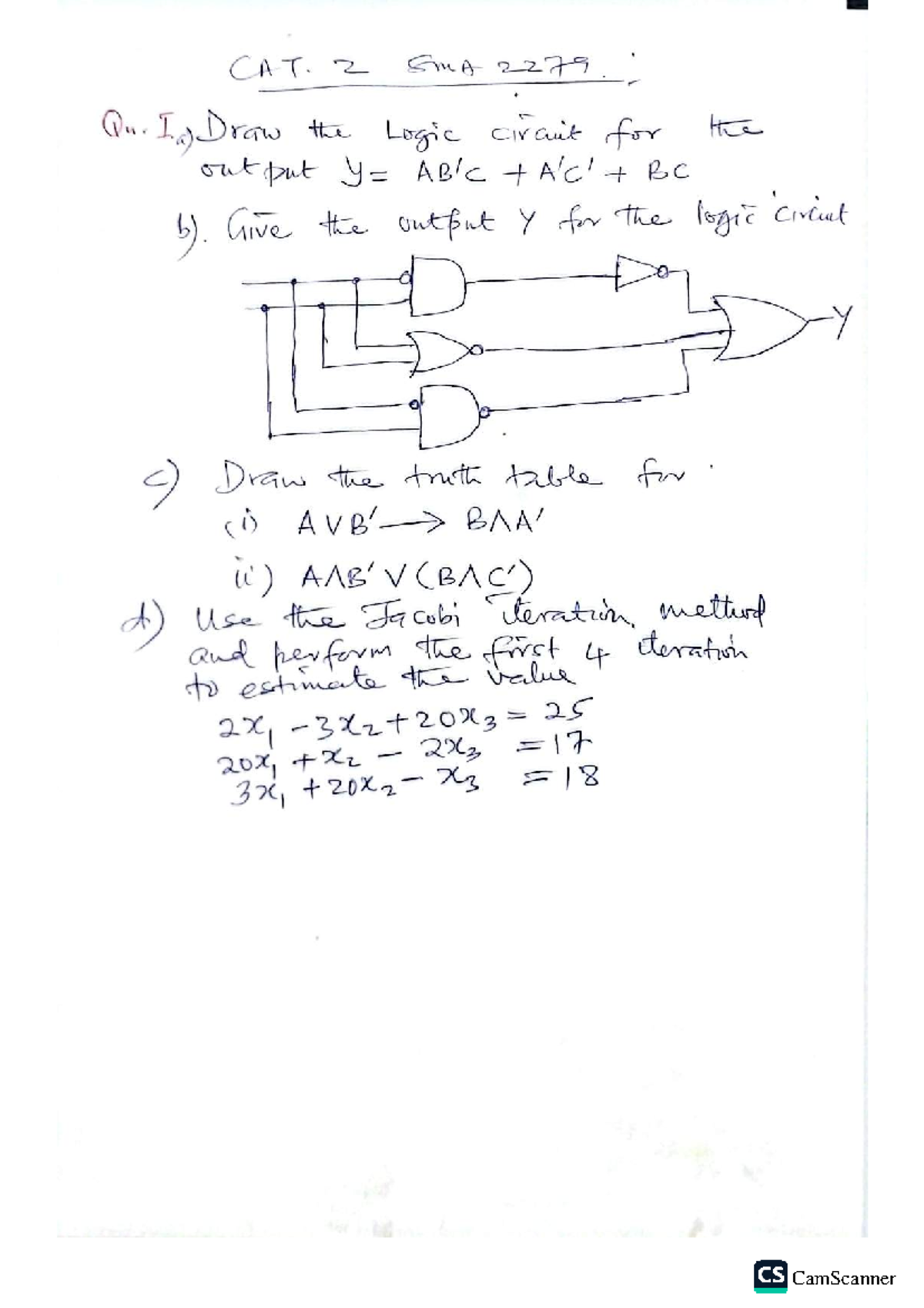 CAT. 2 SMA 2279 Logic Circuit, Output Y, Truth Table & Jacobi Iteration ...