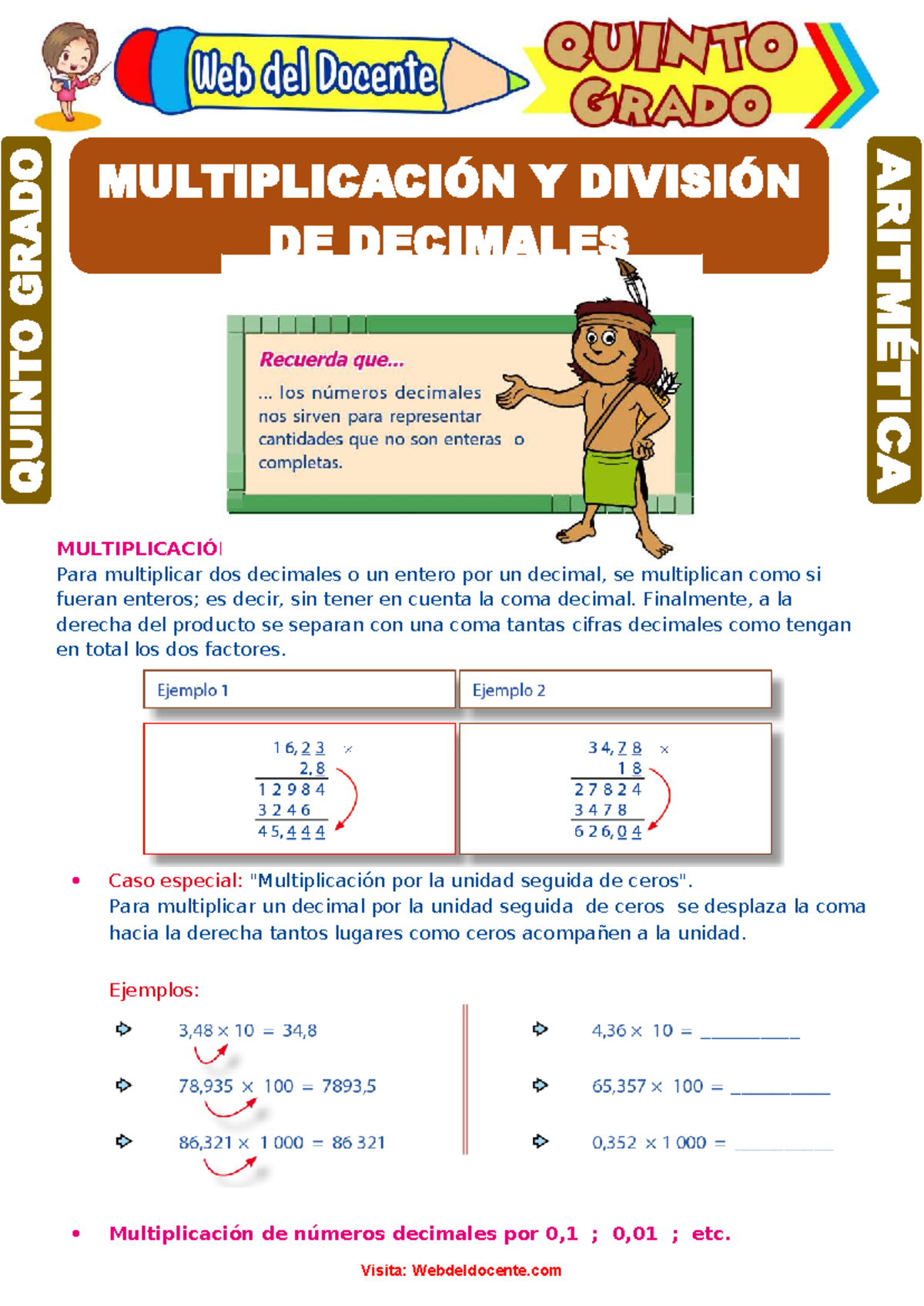 Multiplicación y División de Decimales - 5to Grado Primaria - Studocu