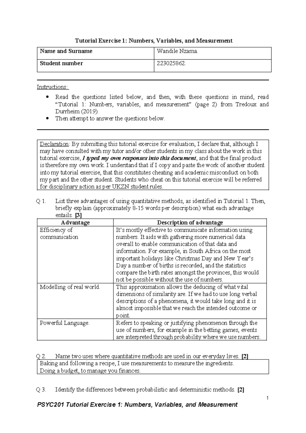 PSYC201 Tutorial 1 - Tutorial Exercise 1: Numbers, Variables, and ...