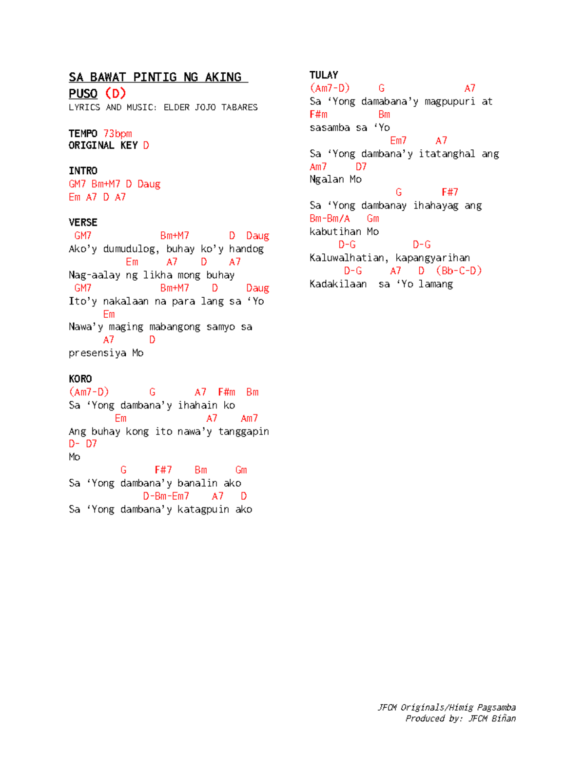 12. Sa Iyong Dambana - Lyrics & Chords (JFCM Originals) - Studocu