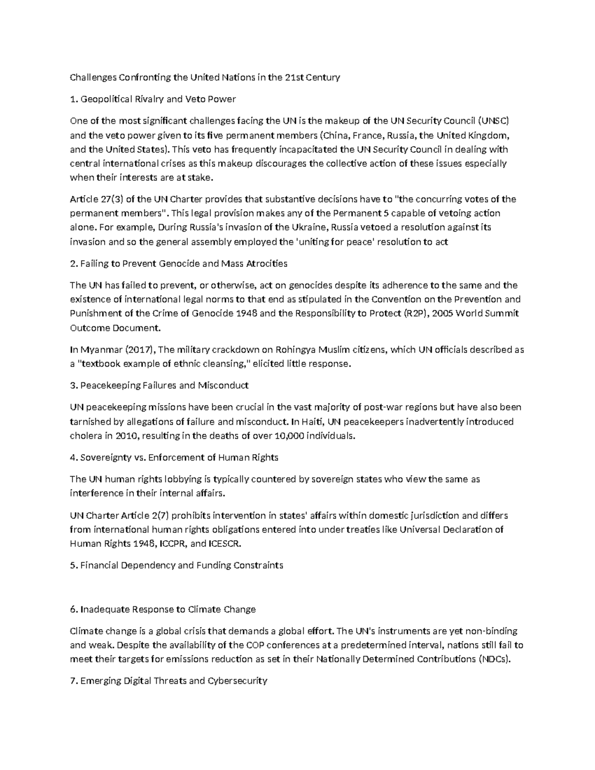 Challenges Facing the UN in the 21st Century: Key Issues and Solutions ...
