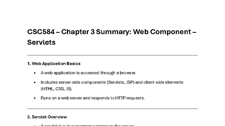 CSC584 Chapter 3 Summary: Web Components & Java EE Migration - Studocu