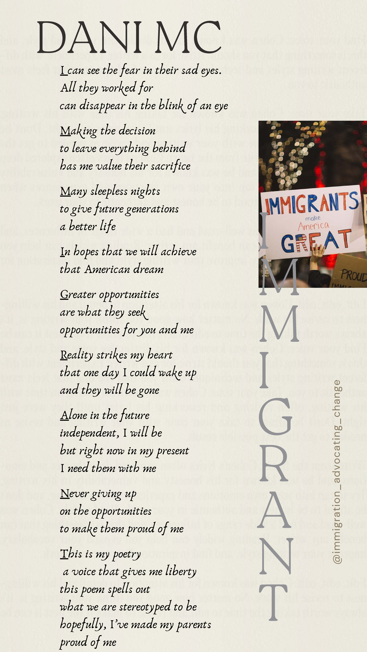 Emotional Reflections on Immigration: A Poem by DANI MC - Studocu