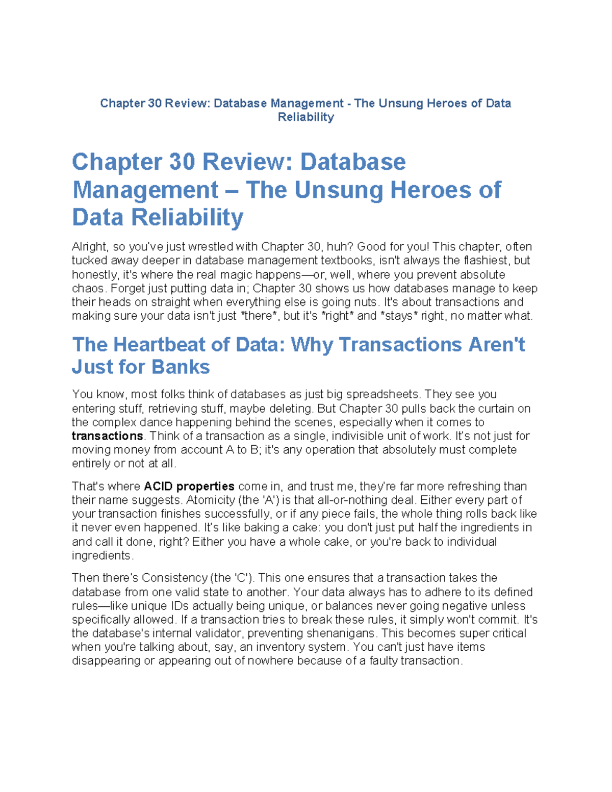 Chapter 30 Review: Database Management & Data Reliability Insights ...