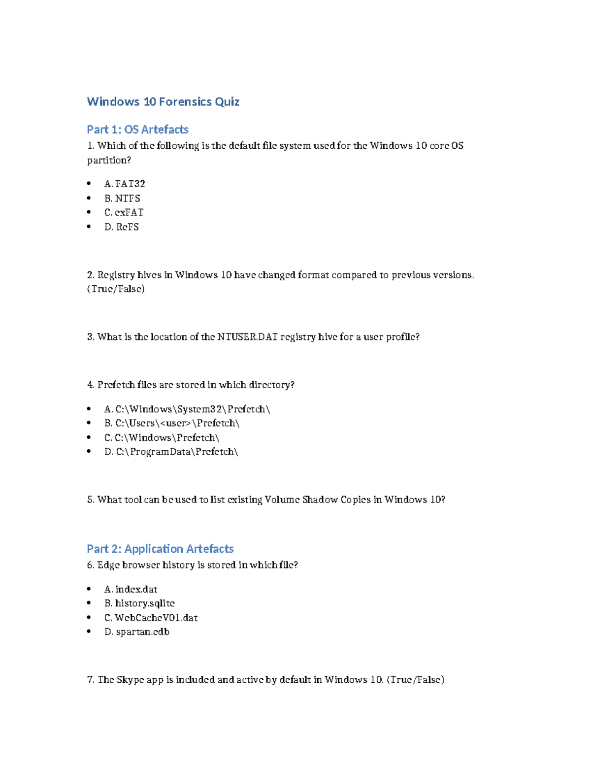 Windows 10 Forensics Quiz: OS & Application Artefacts - Studocu