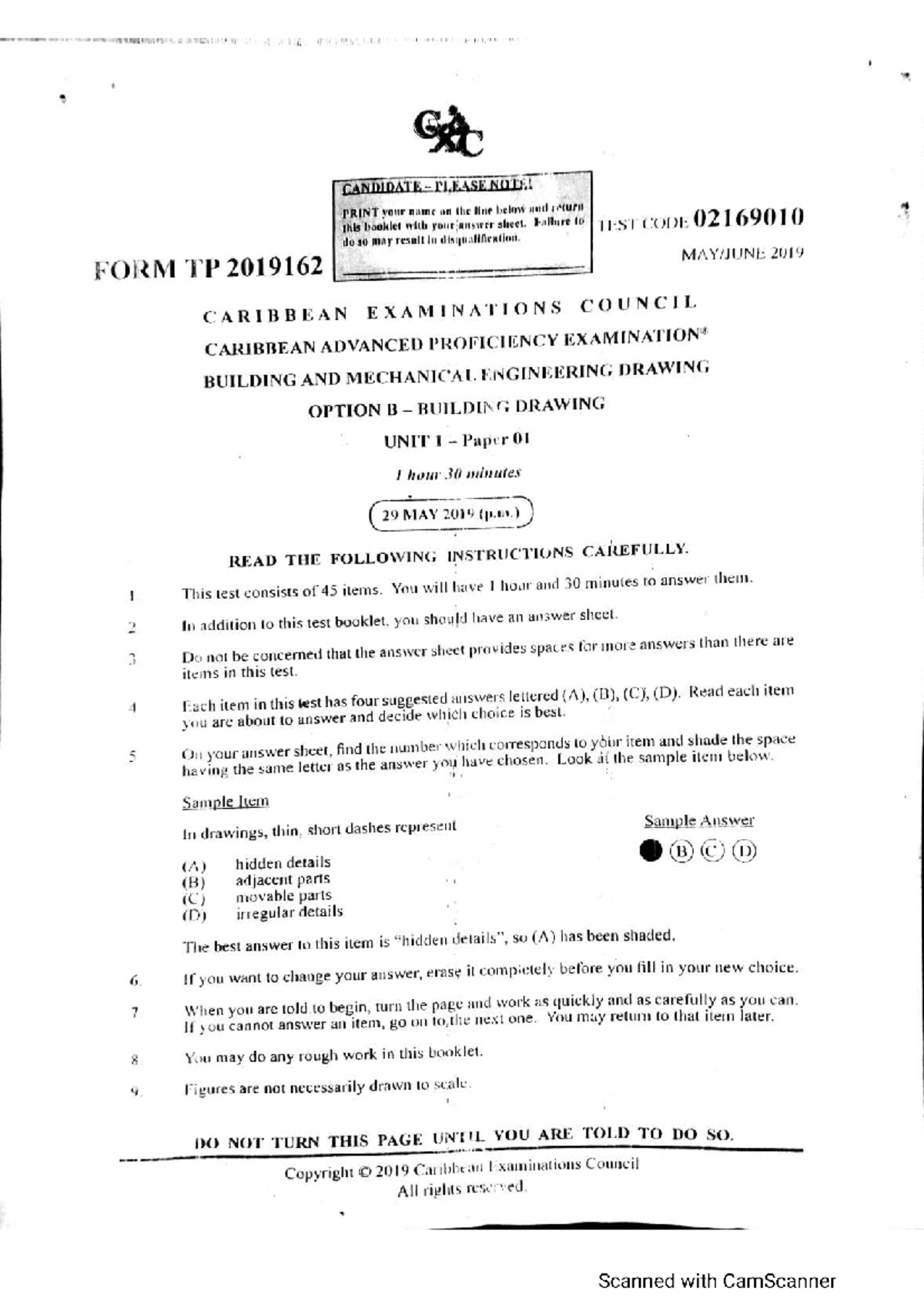 BMED 2019 Building Drawing Exam Paper 01 - Option B - Studocu
