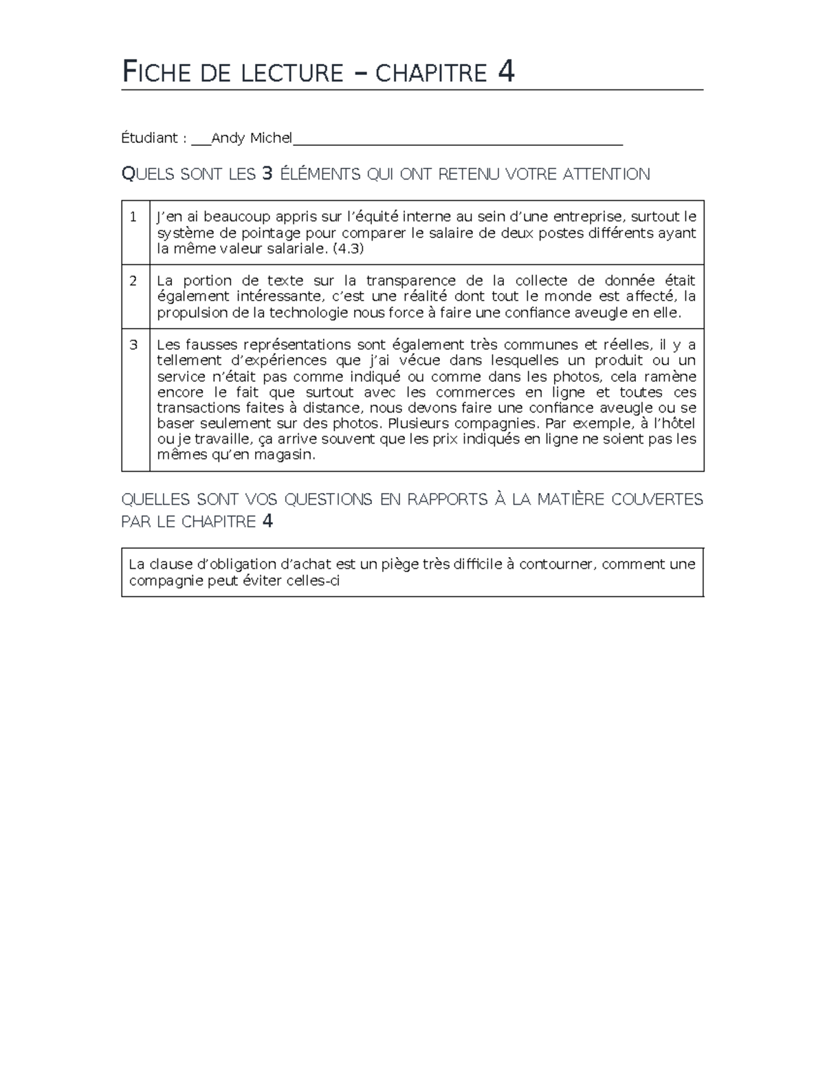 Fiche de lecture chapitre 4 - FICHE DE LECTURE – CHAPITRE 4 Étudiant ...