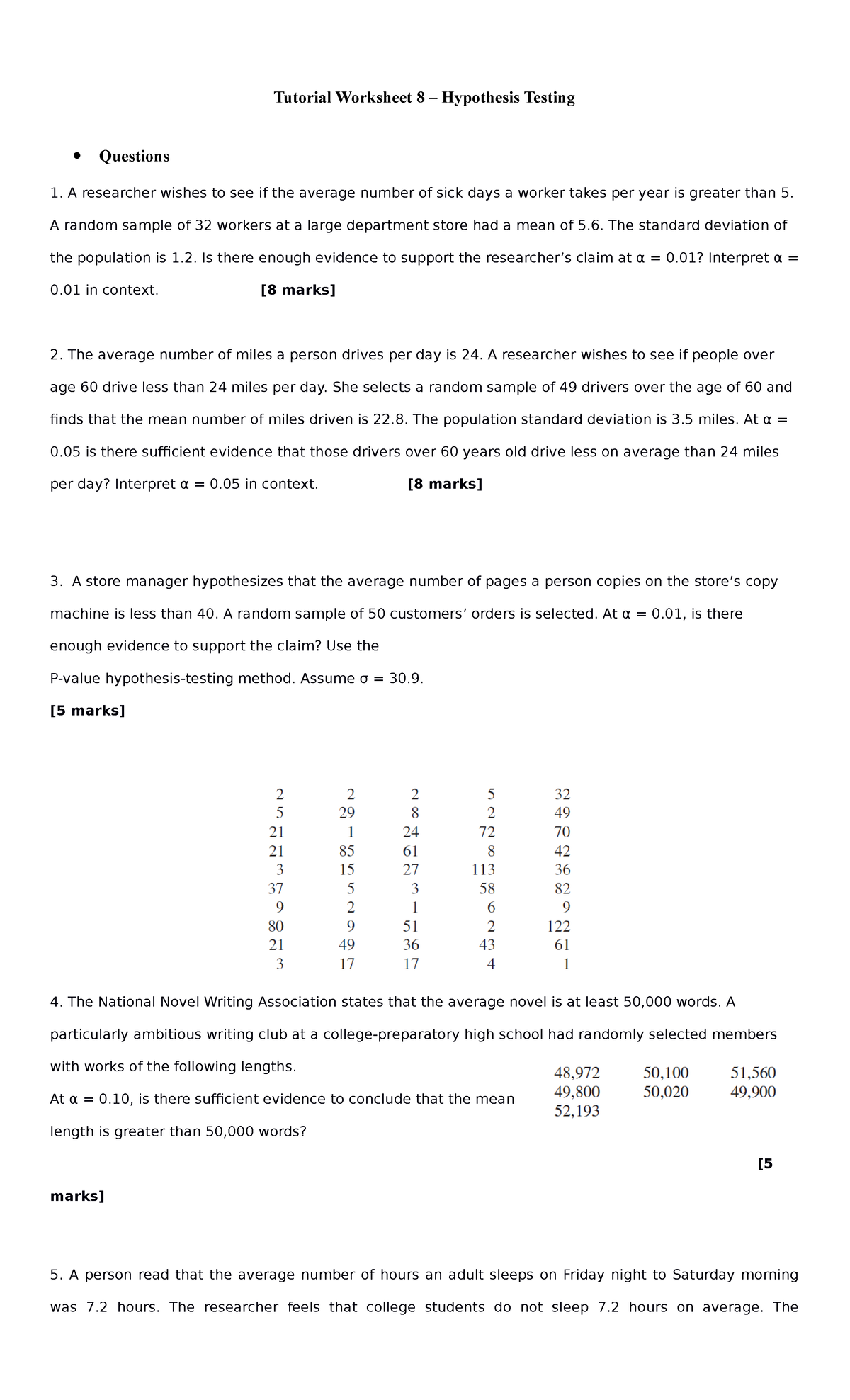 Tutorial Worksheet 8 - Practice questions to prepare for weekly quizzes - Tutorial Worksheet 8 ...