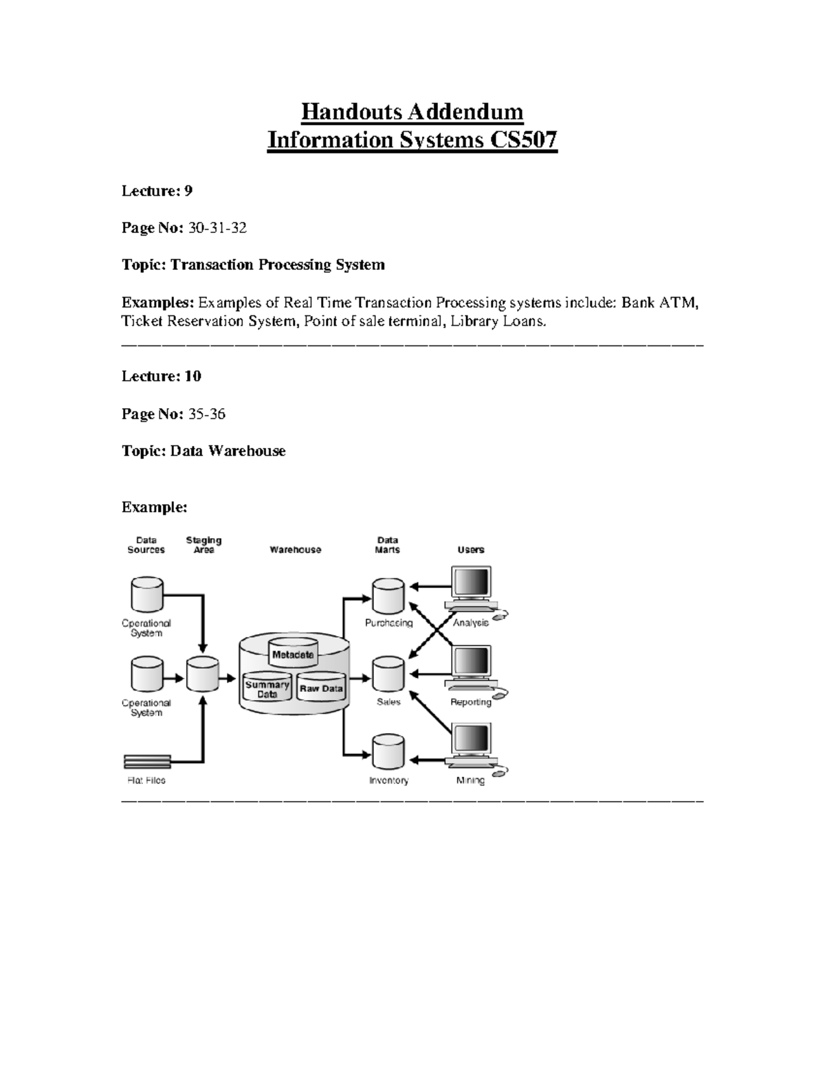 CS507 Lecture Handouts: Transaction Processing & Information Systems ...