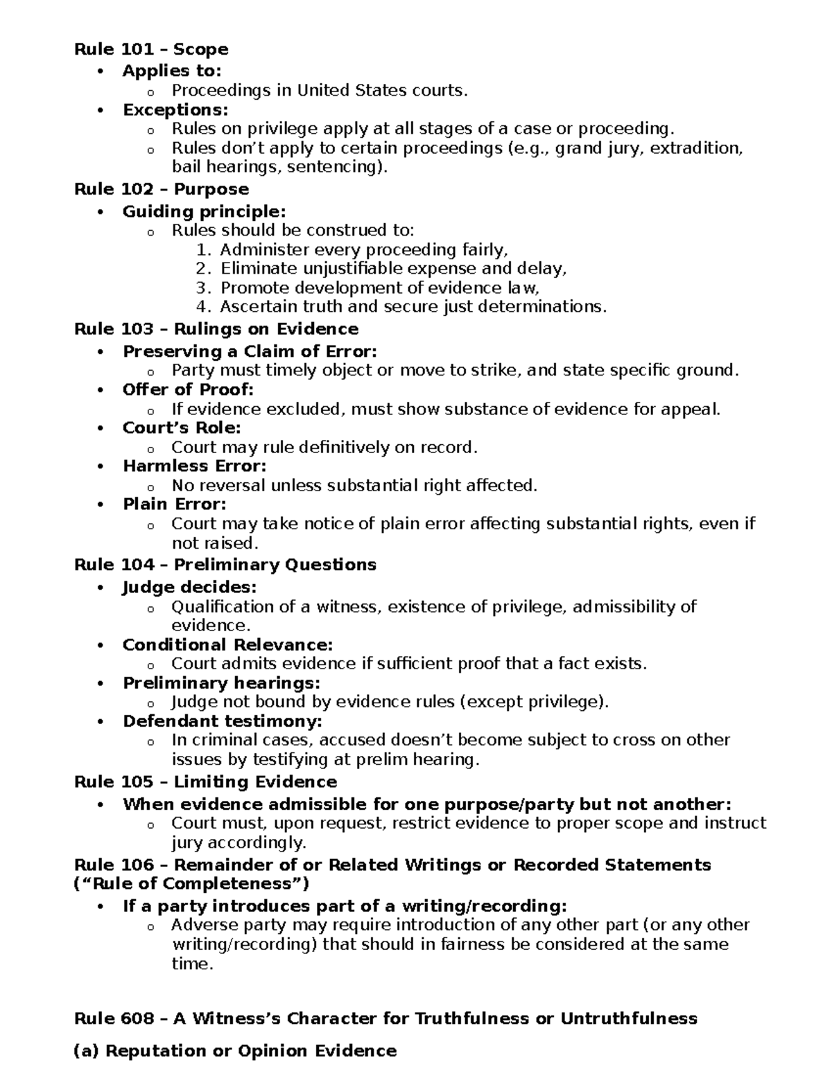 Evidence Rules 101-405 Overview and Key Principles - Studocu